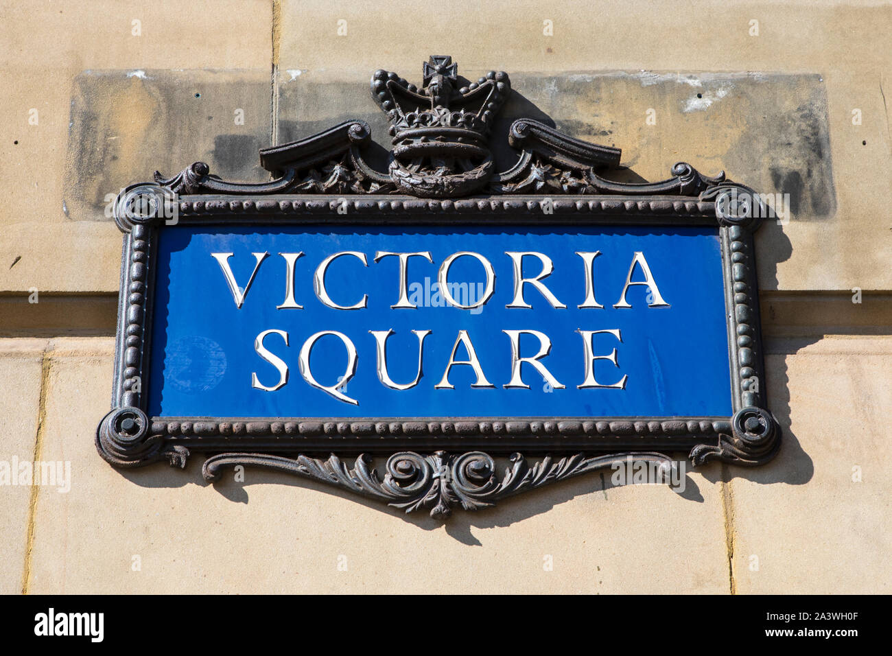 The street sign for the historic Victoria Square in the city of ...