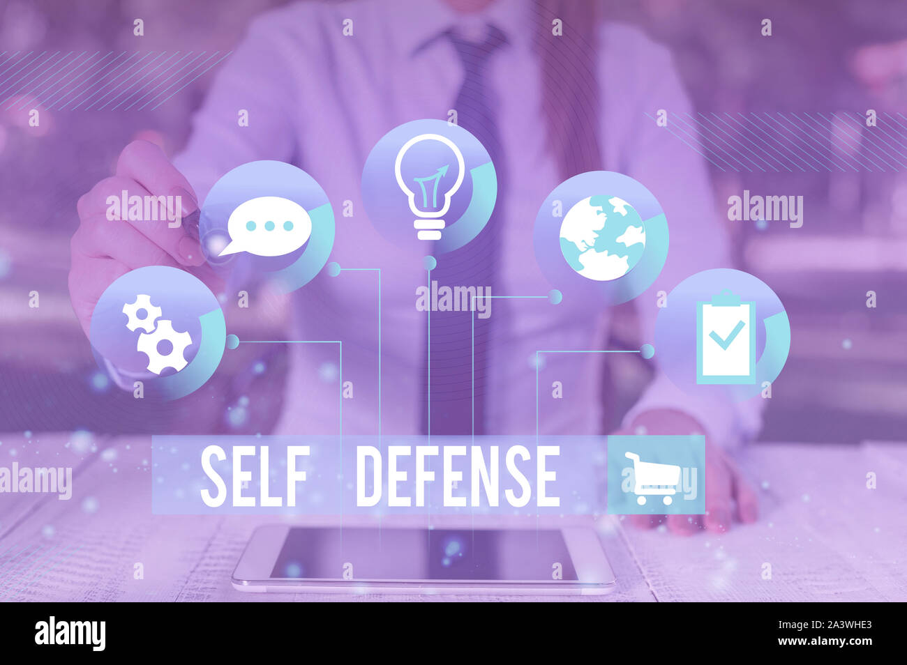 Writing note showing Self Defense. Business concept for the act of ...
