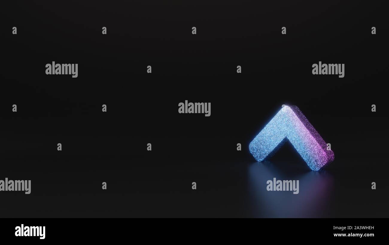 glitter neon violet pink ombre symbol of angle arrow up 3D rendering on ...