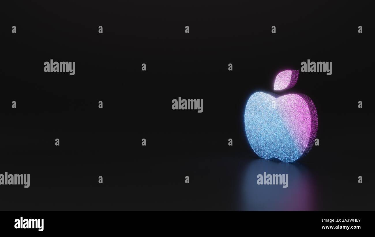 glitter neon violet pink ombre symbol of fruit apple 3D rendering on ...