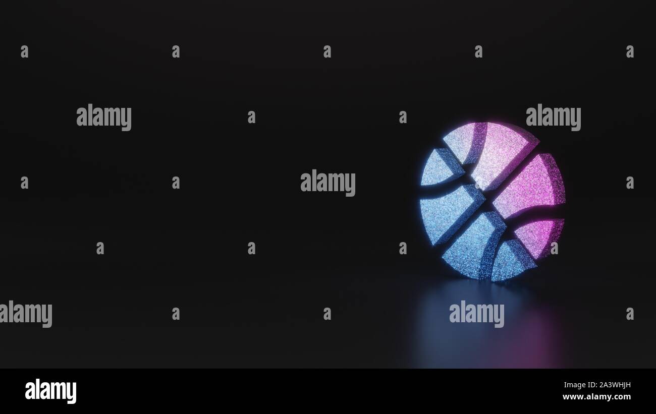 glitter neon violet pink ombre symbol of basketball ball 3D rendering ...