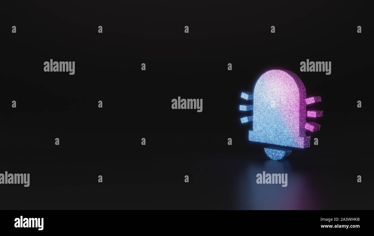 glitter neon violet pink ombre symbol of bell with sound waves 3D ...