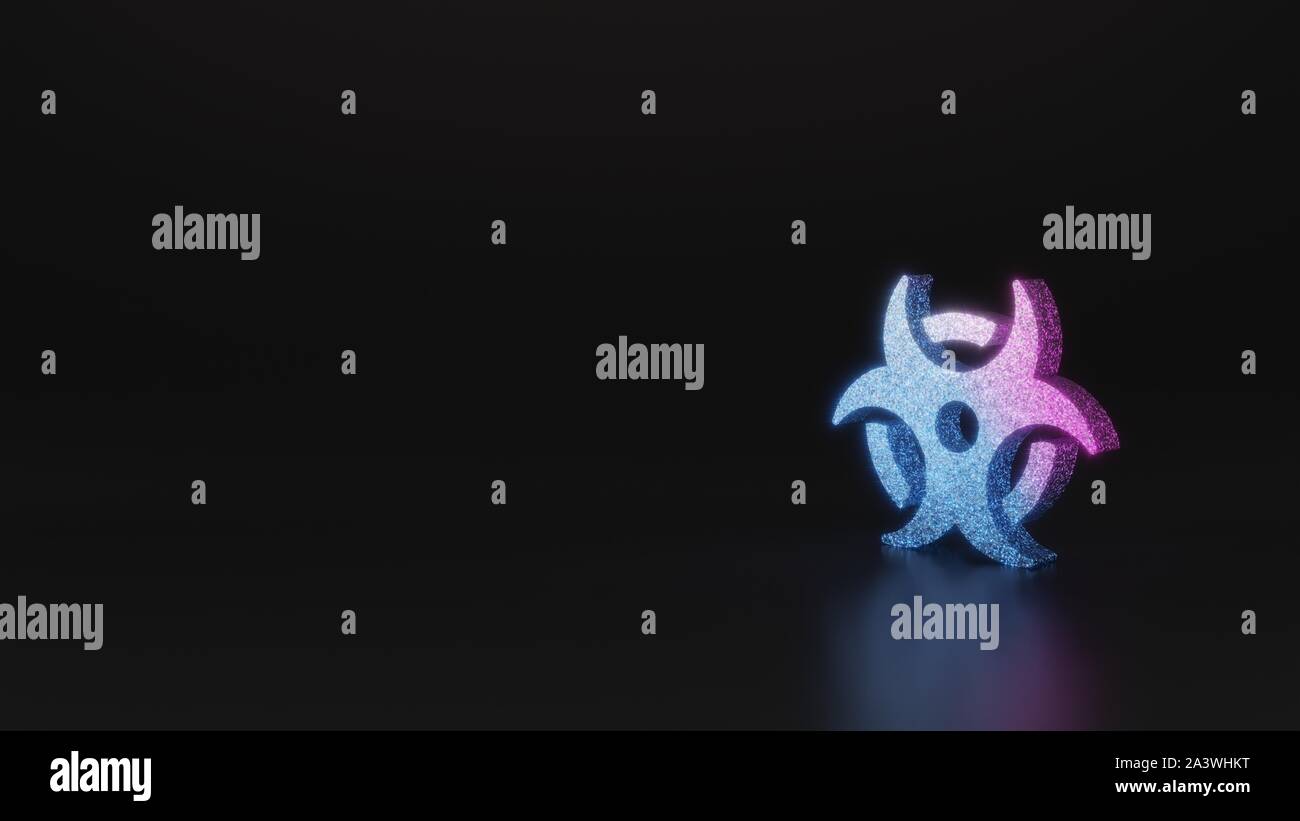 glitter neon violet pink ombre symbol of biohazard sign 3D rendering on ...