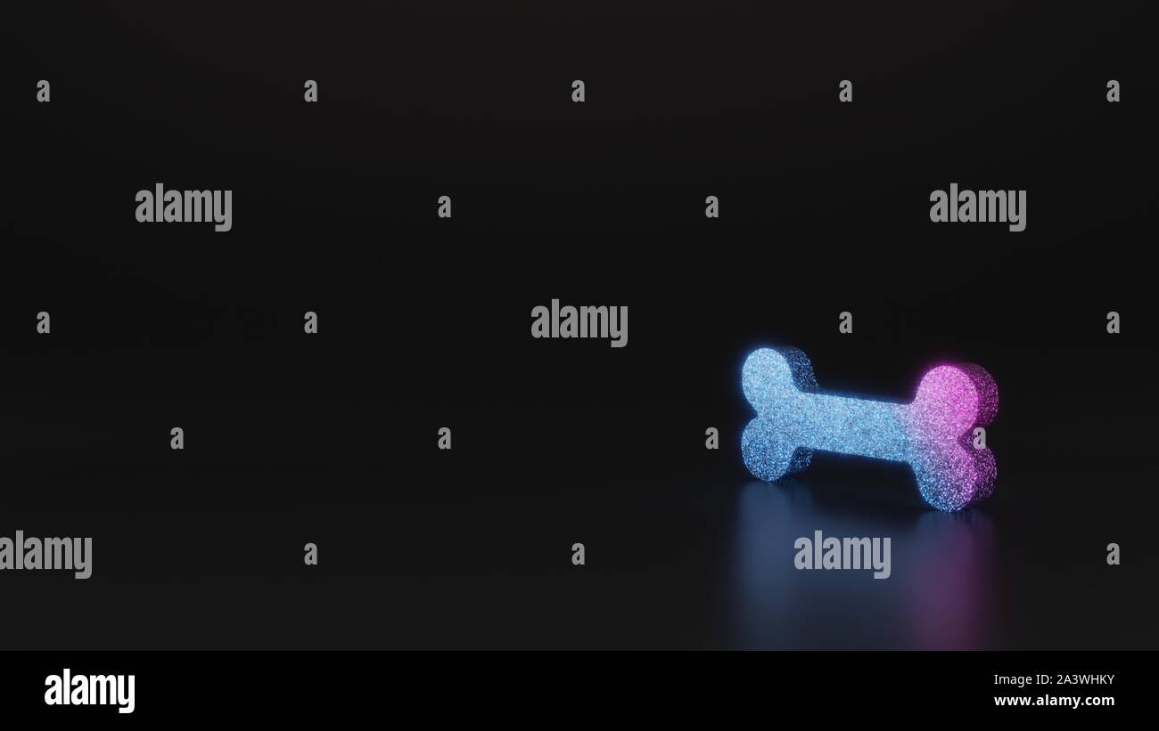 glitter neon violet pink ombre symbol of single bone 3D rendering on ...