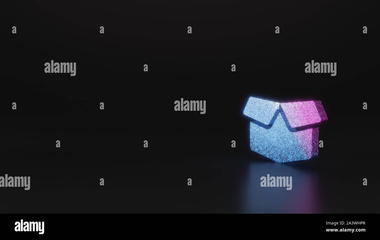 glitter neon violet pink ombre symbol of box open with flaps 3D ...