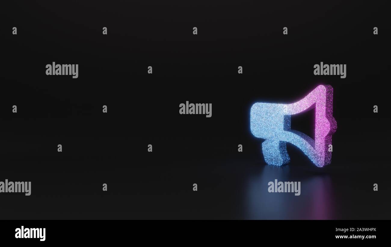 glitter neon violet pink ombre symbol of bullhorn 3D rendering on black ...