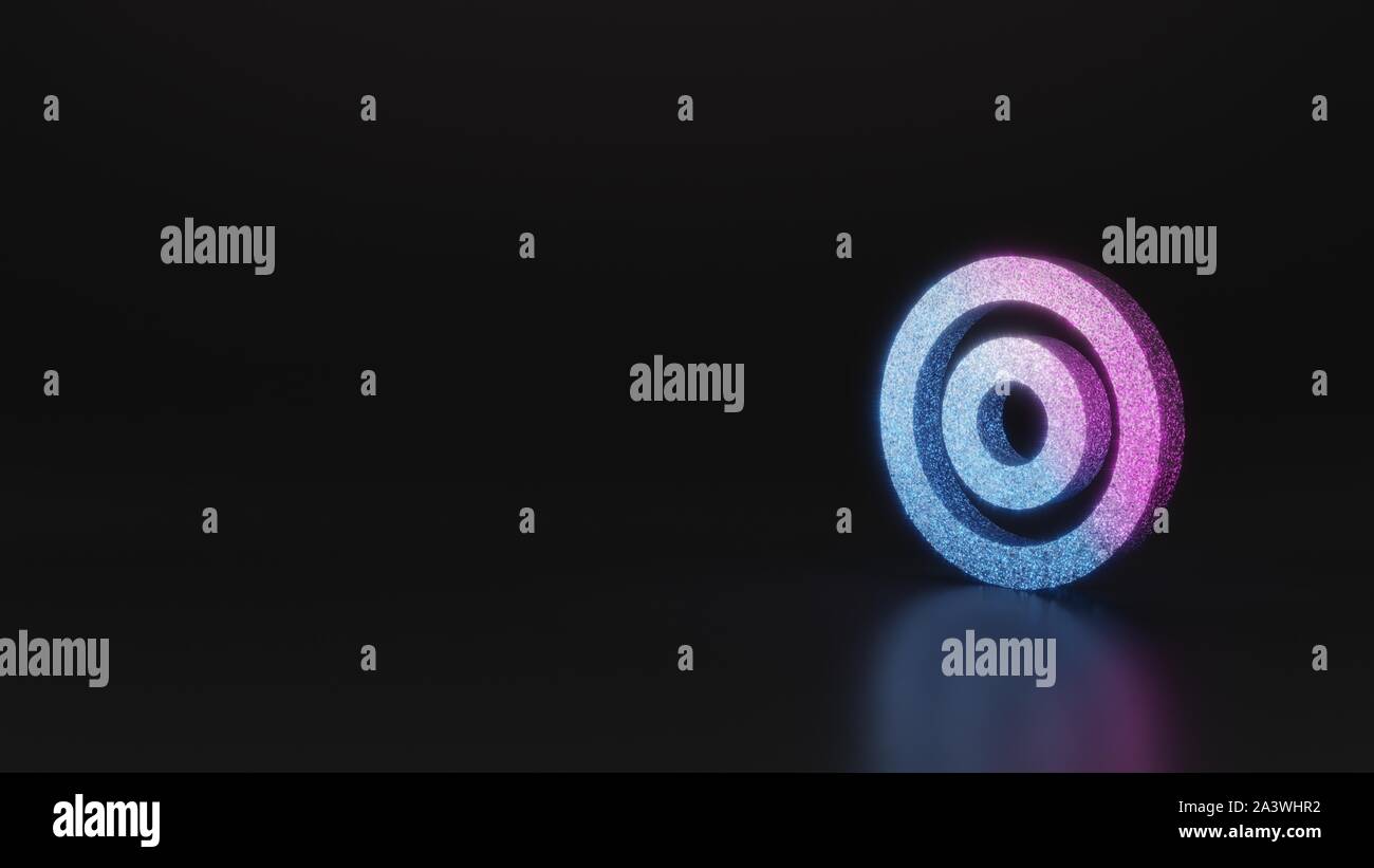 glitter neon violet pink ombre symbol of bullseye 3D rendering on black ...