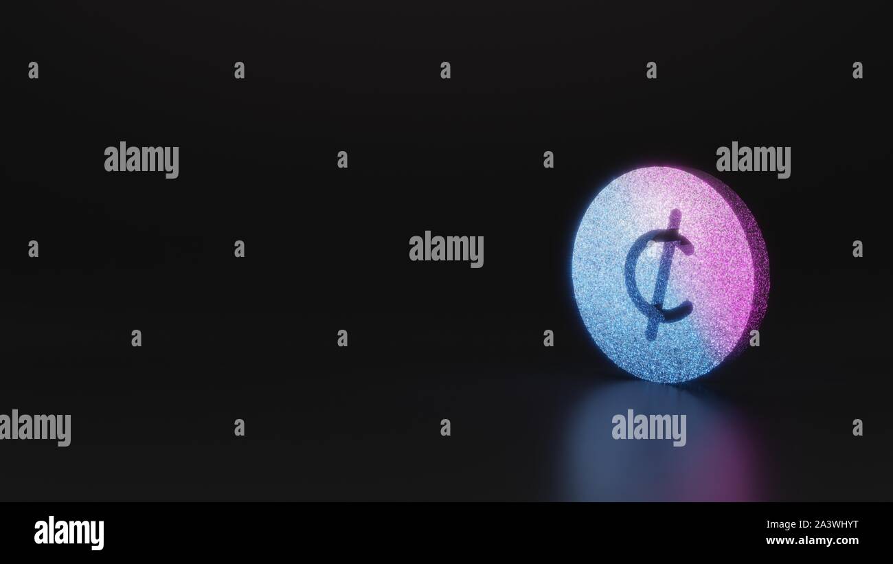 glitter neon violet pink ombre symbol of cent 3D rendering on black ...