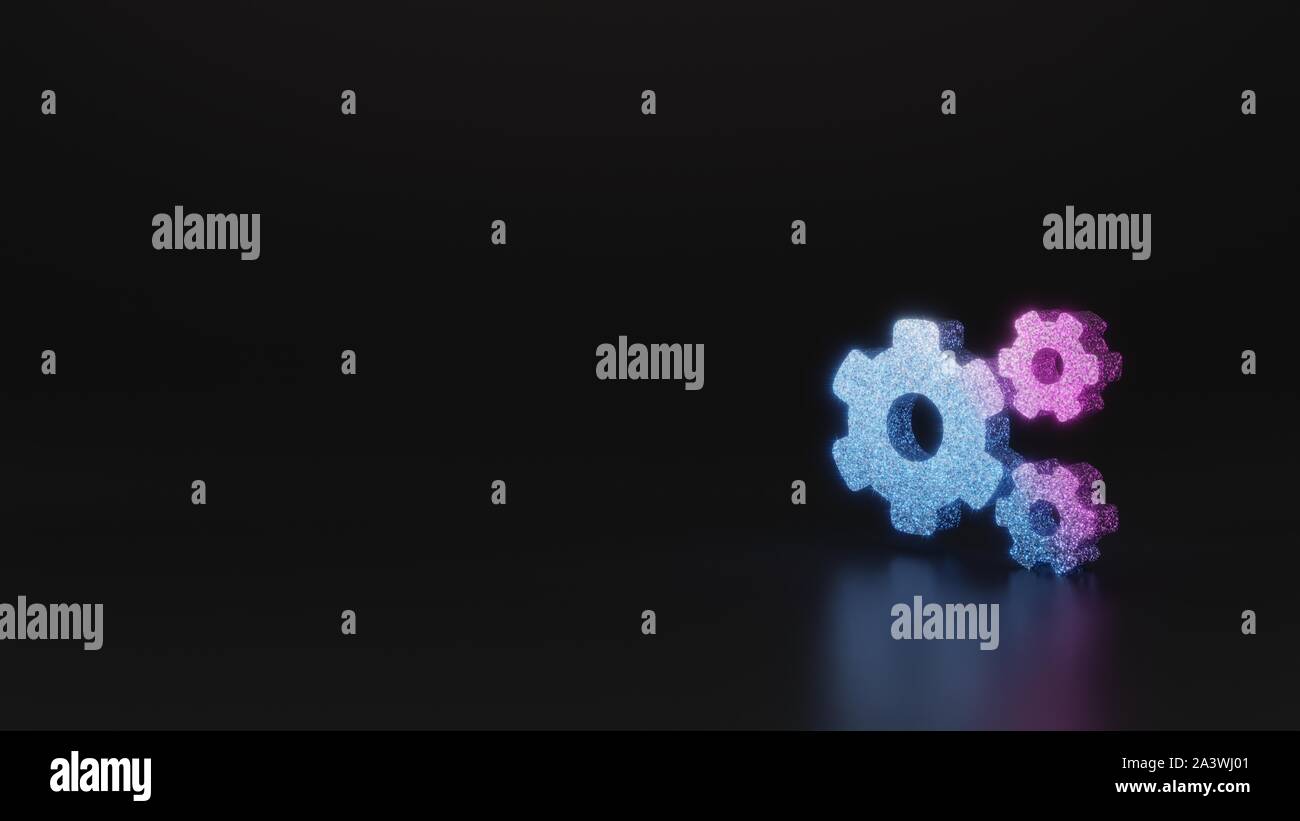 glitter neon violet pink ombre symbol of big cogwheel and two small ...