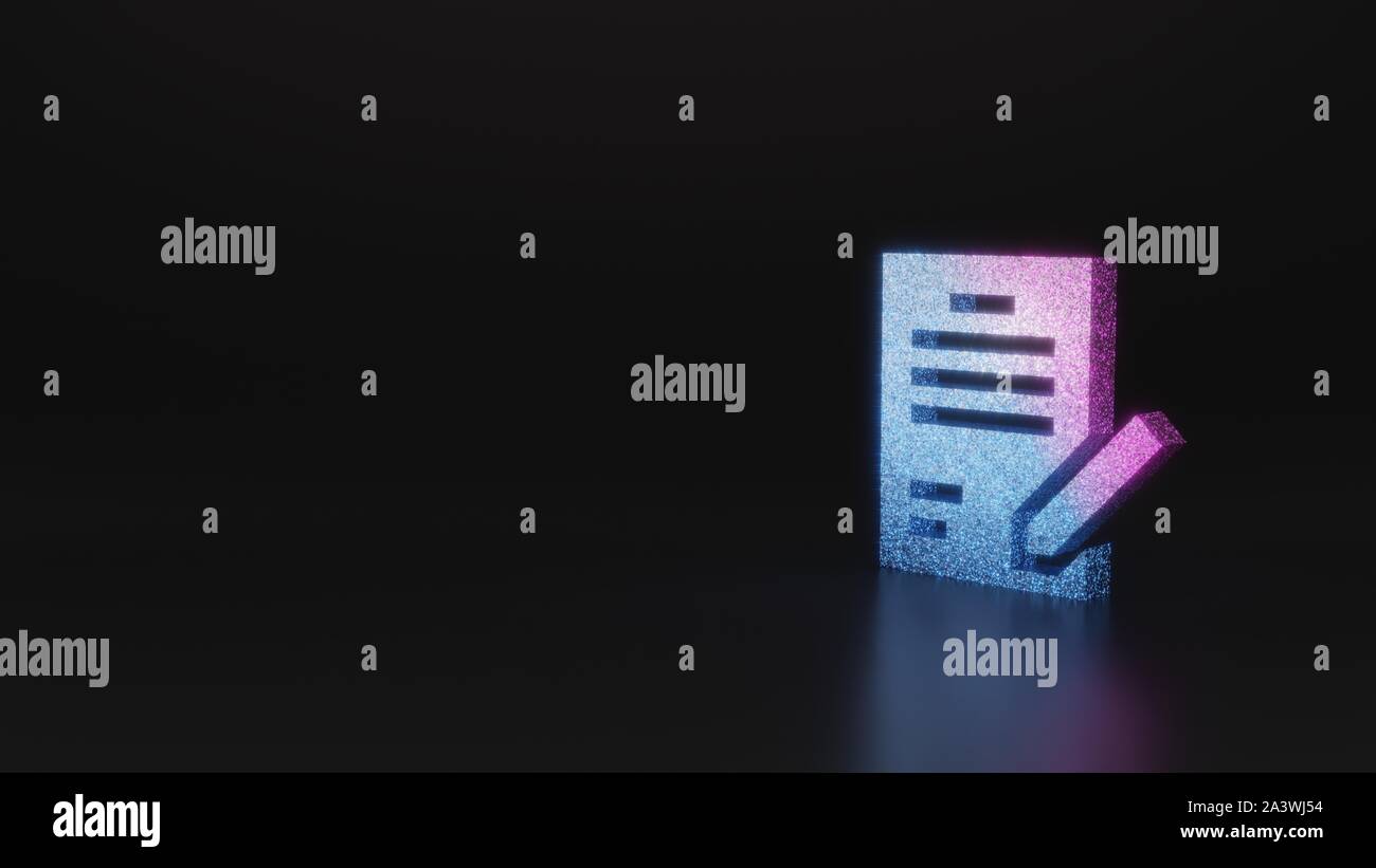 glitter neon violet pink ombre symbol of paper contract with pen 3D ...