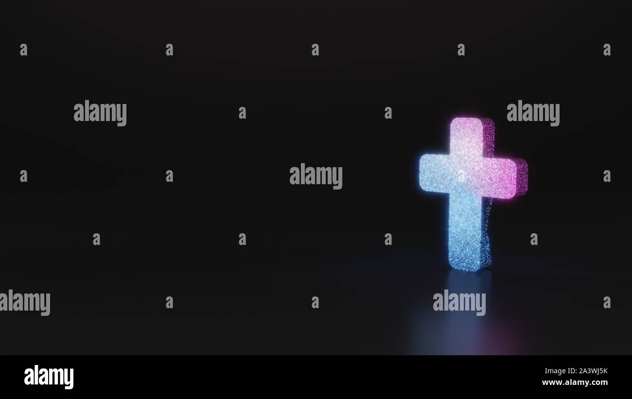 glitter neon violet pink ombre symbol of catholic cross 3D rendering on ...