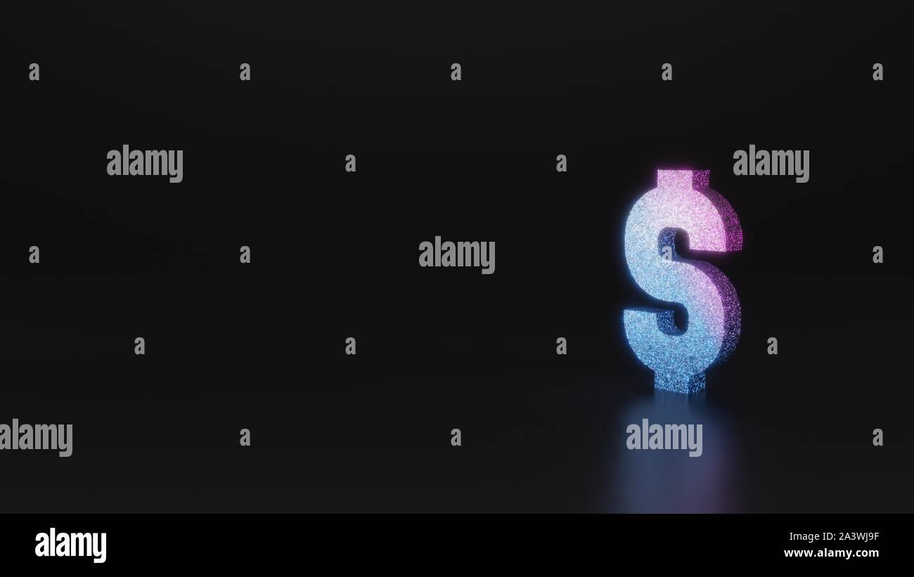 glitter neon violet pink ombre symbol of dollar symbol 3D rendering on ...