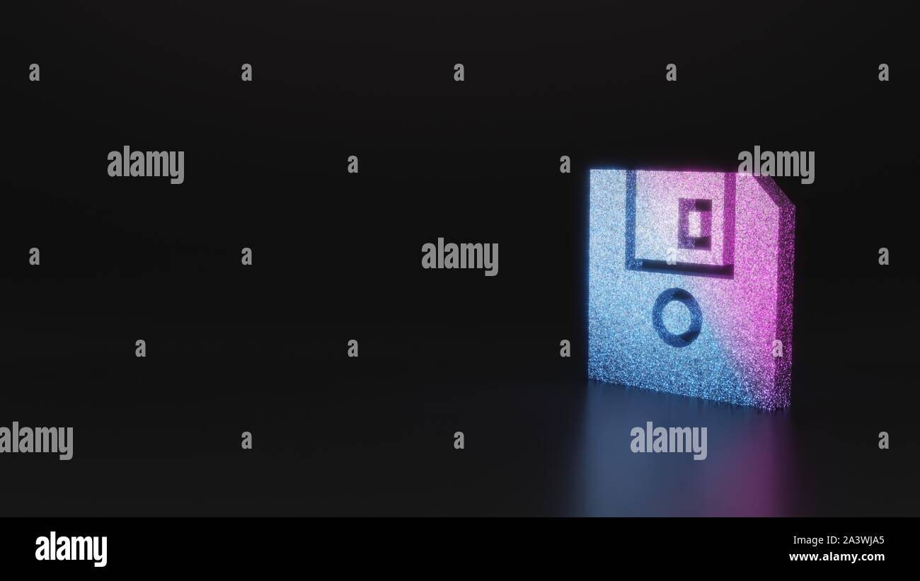 glitter neon violet pink ombre symbol of floppy disc 3D rendering on ...