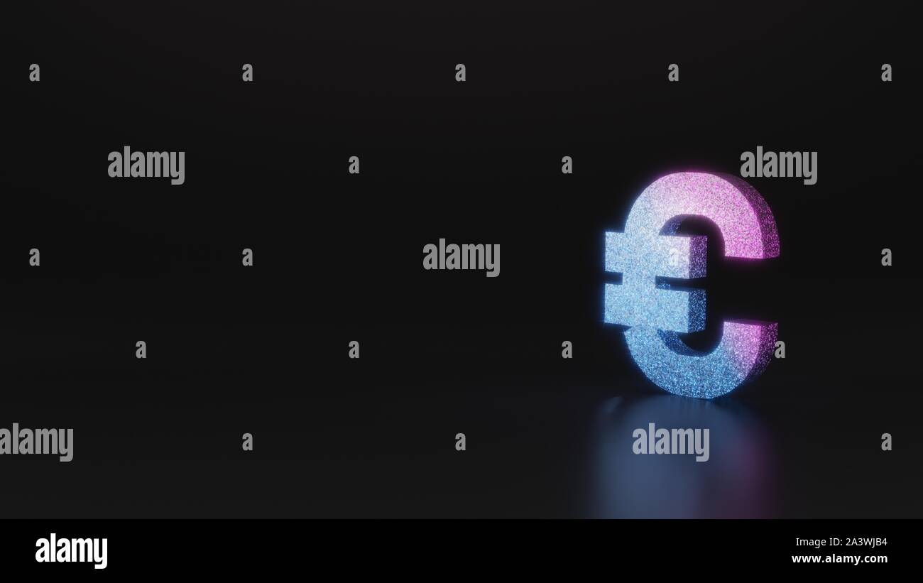glitter neon violet pink ombre symbol of euro symbol 3D rendering on ...