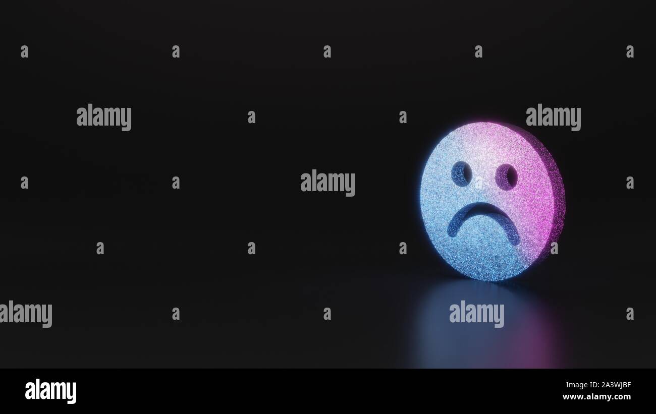 glitter neon violet pink ombre symbol of sad emoticon 3D rendering on ...