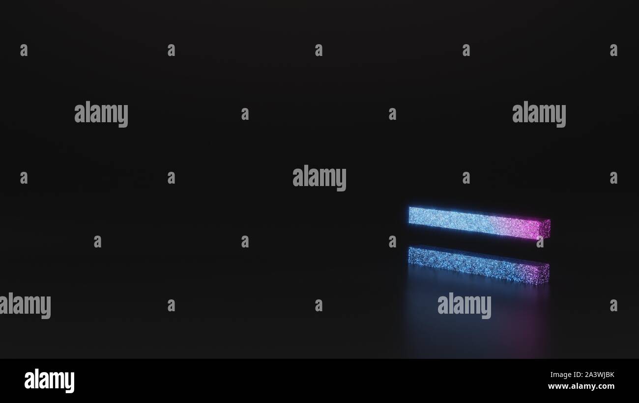 glitter neon violet pink ombre symbol of thin equal sign 3D rendering ...