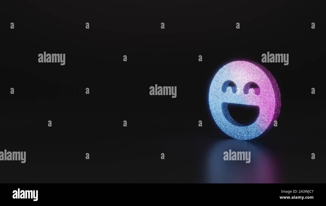 glitter neon violet pink ombre symbol of goofy emoticon 3D rendering on ...