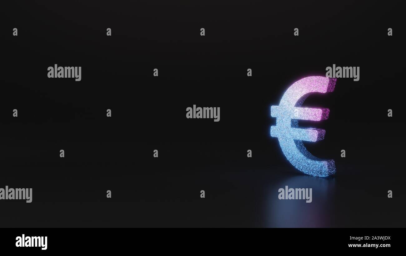 glitter neon violet pink ombre symbol of euro sign 3D rendering on ...