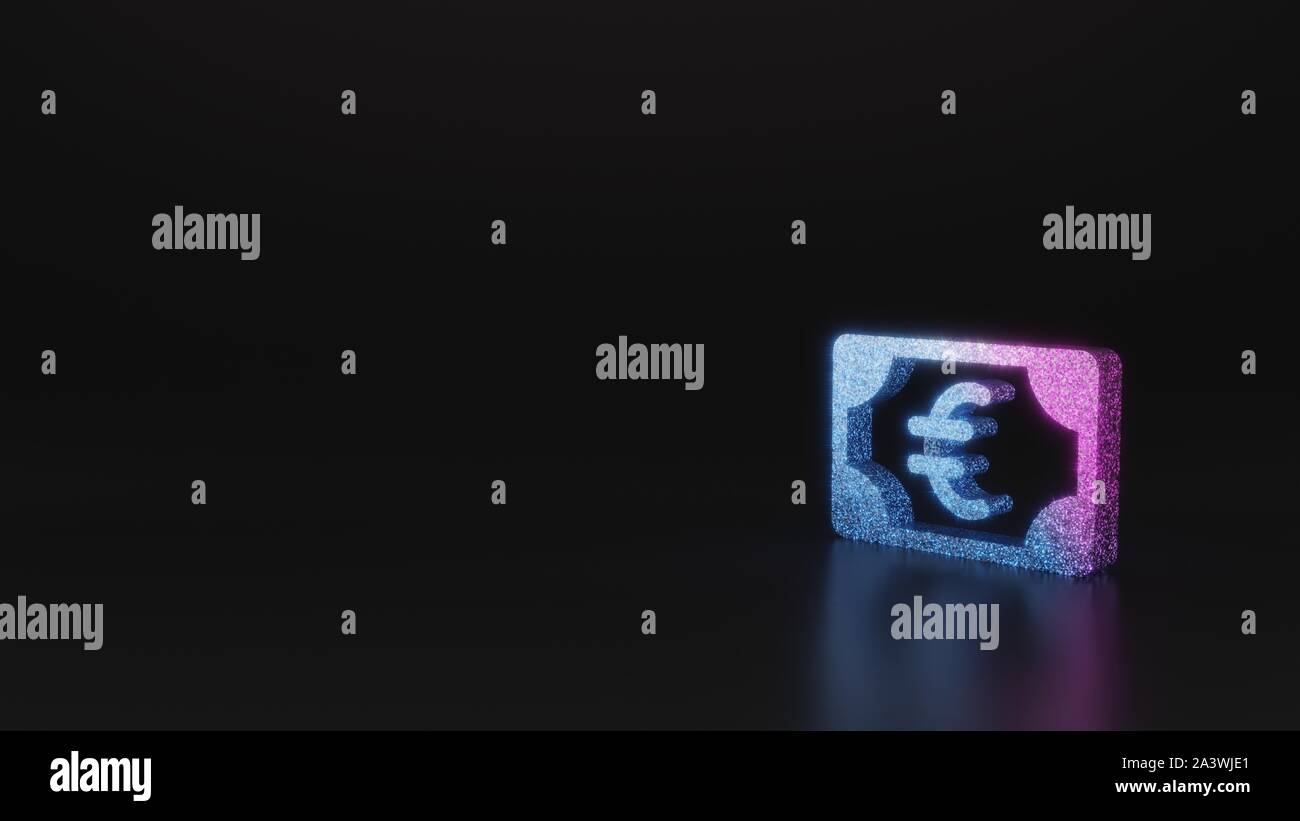 glitter neon violet pink ombre symbol of euro banknote 3D rendering on ...