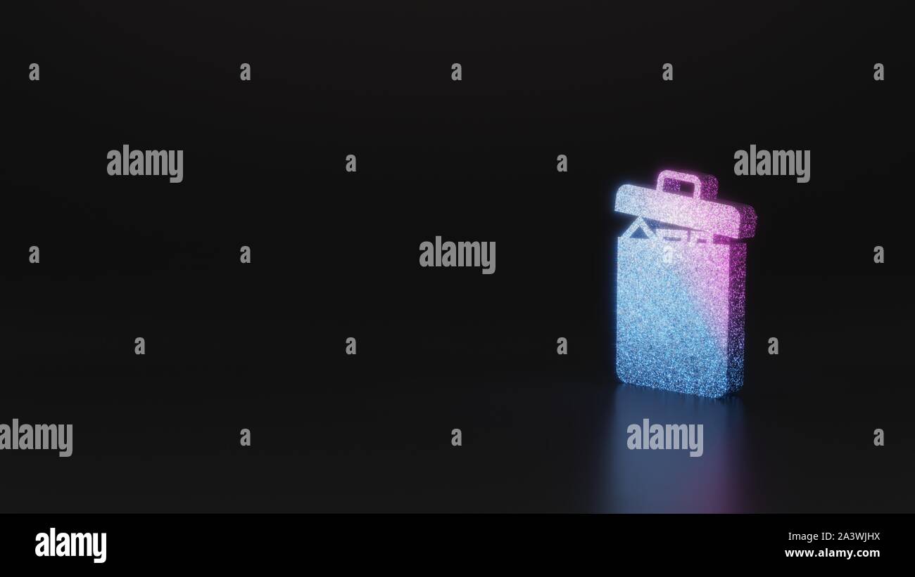 glitter neon violet pink ombre symbol of bin with garbage and lid 3D ...