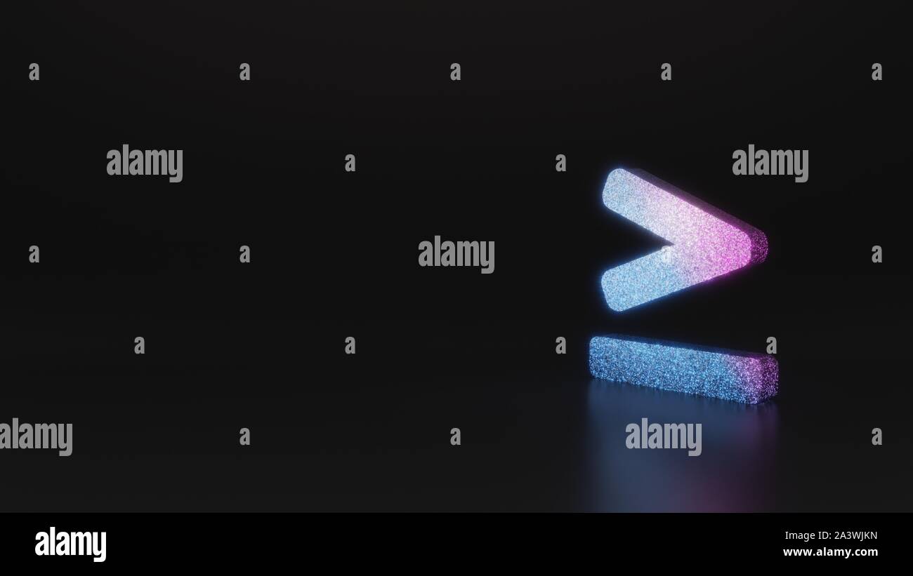 Glitter Neon Violet Pink Ombre Symbol Of Greater Than Equal Symbol 3d Rendering On Black