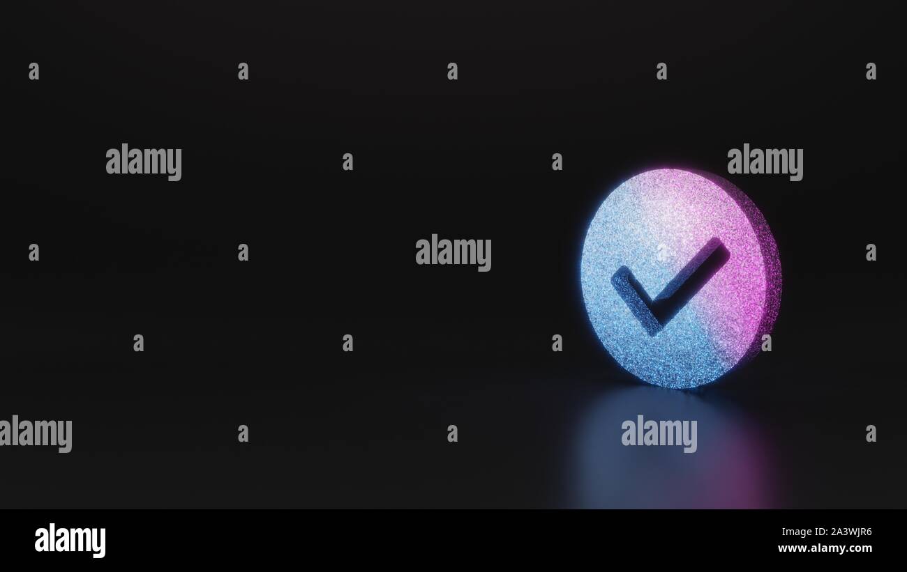 glitter neon violet pink ombre symbol of check mark in circle 3D ...
