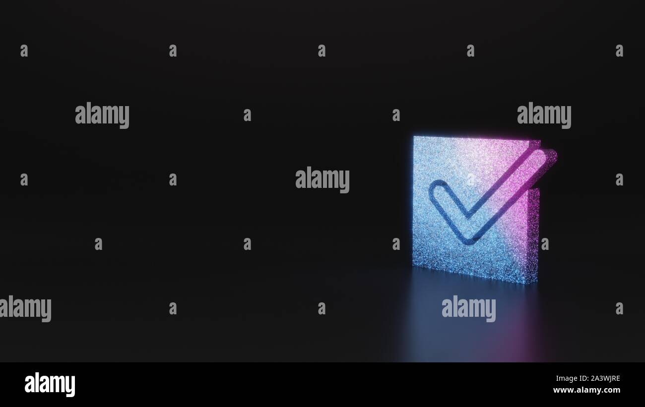 glitter neon violet pink ombre symbol of check mark in square 3D ...