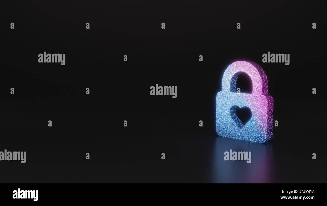glitter neon violet pink ombre symbol of lock with heart inside 3D ...