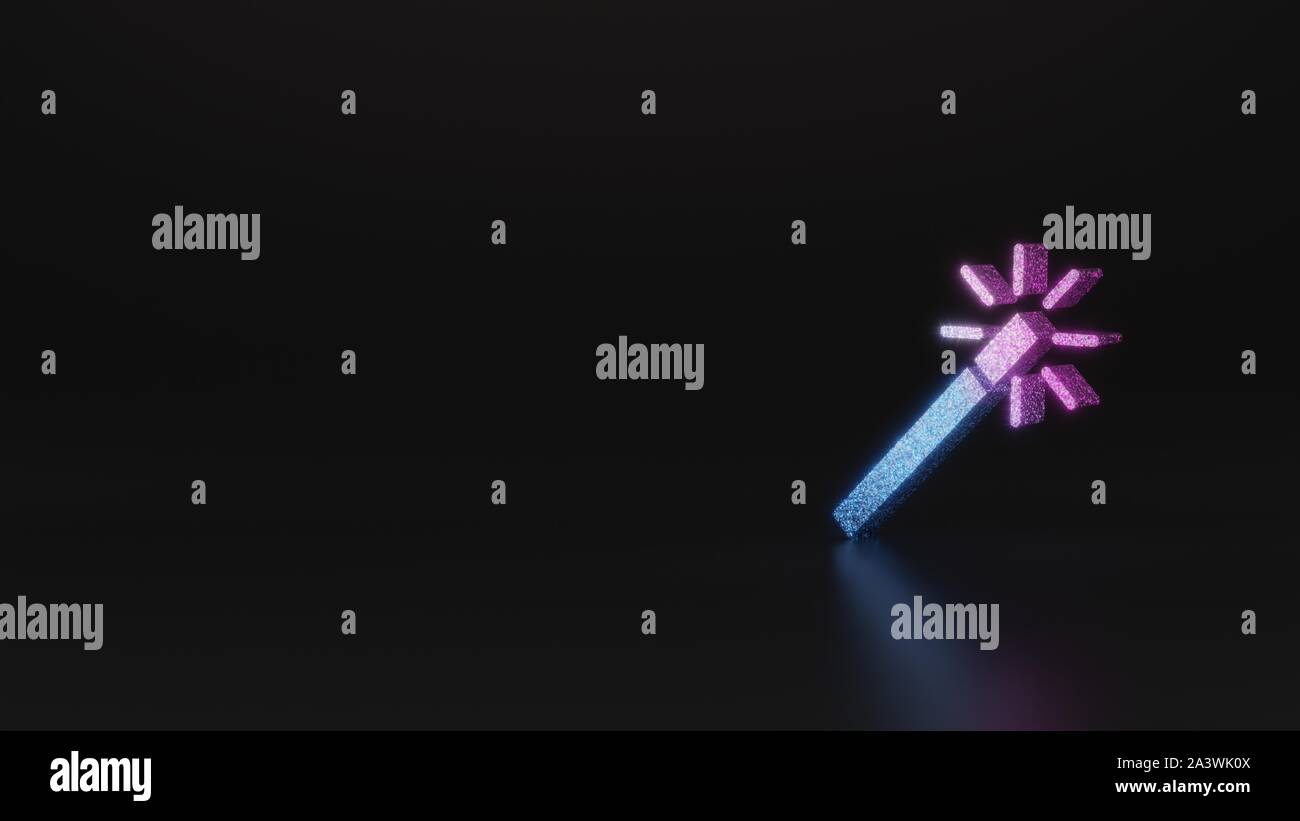 glitter neon violet pink ombre symbol of magic wand 3D rendering on ...
