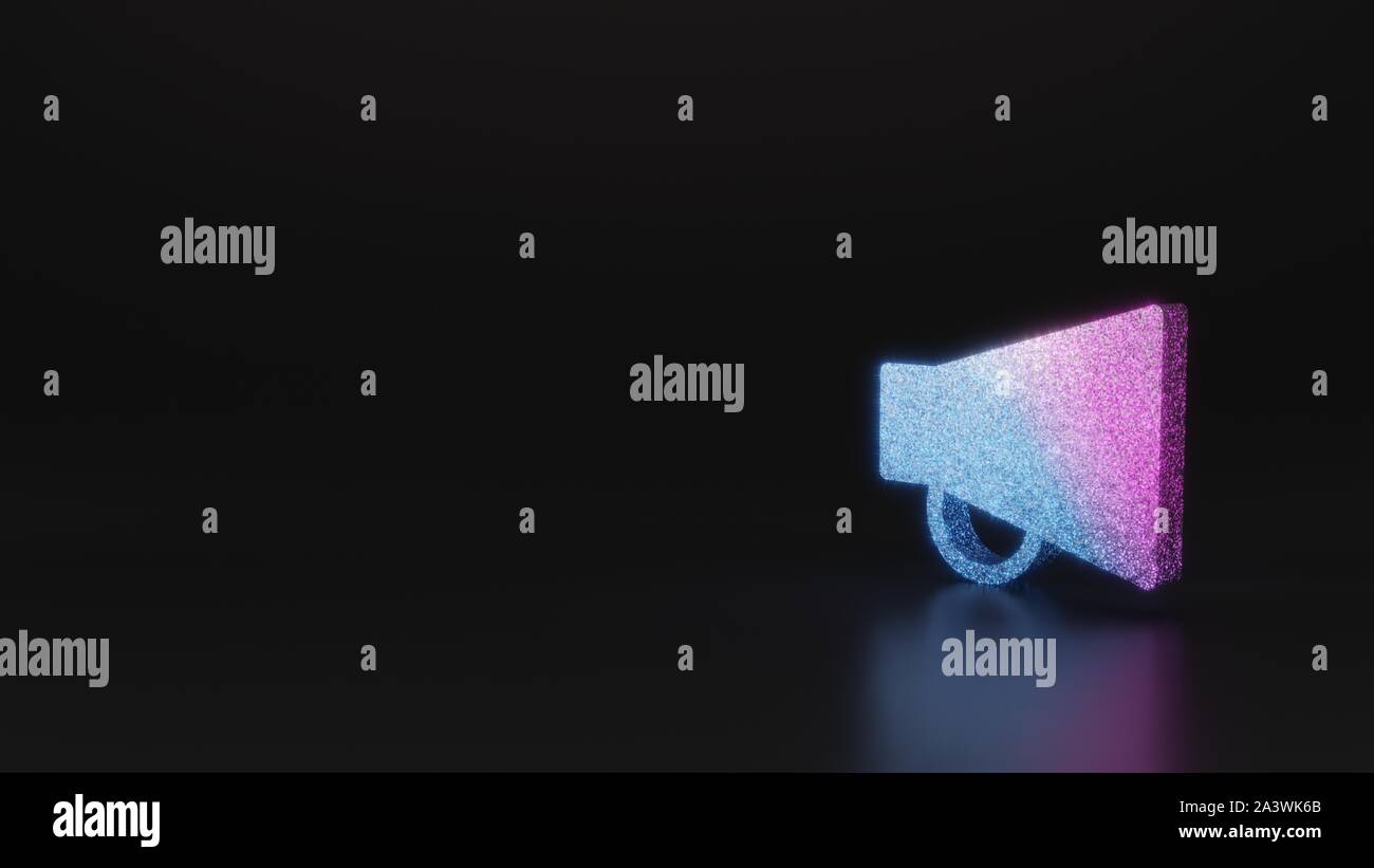 glitter neon violet pink ombre symbol of megaphone 3D rendering on ...