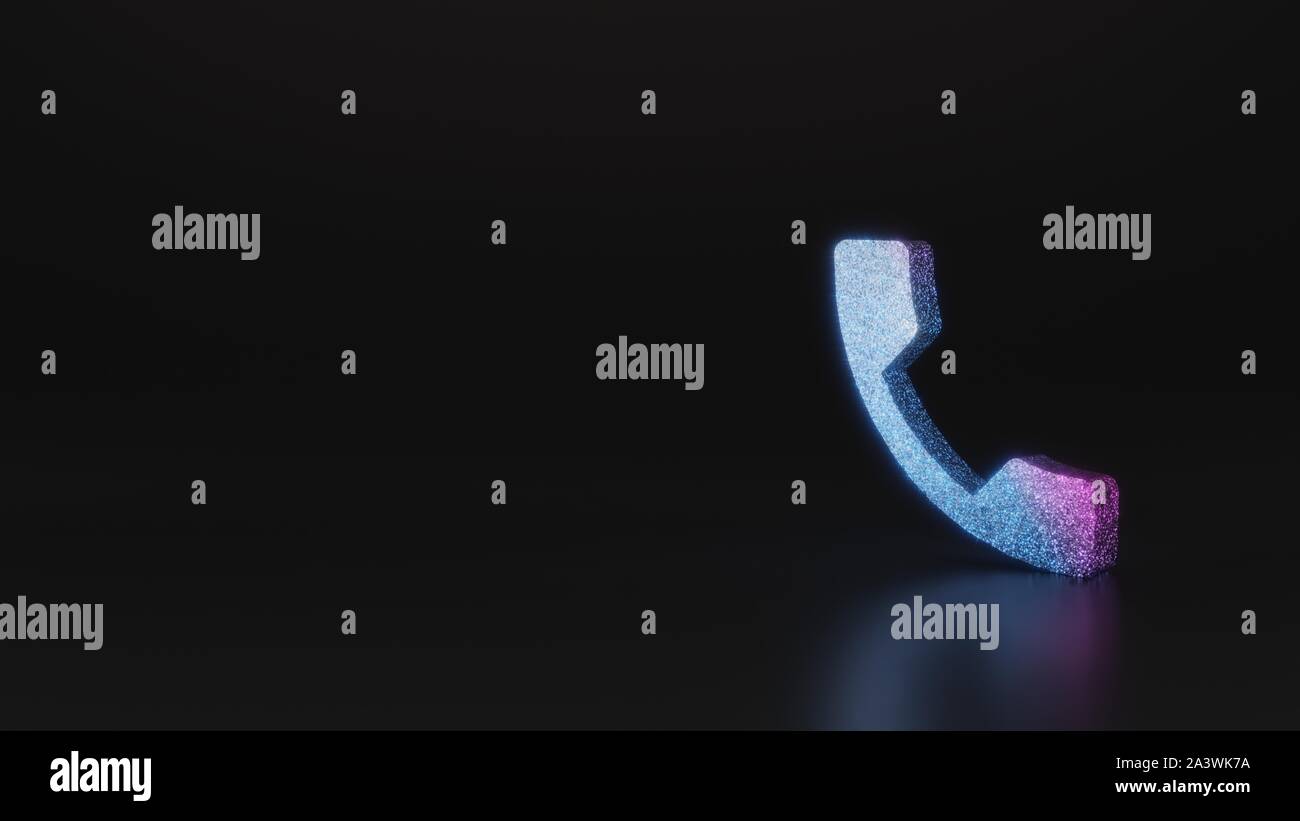 glitter neon violet pink ombre symbol of phone call button 3D rendering ...