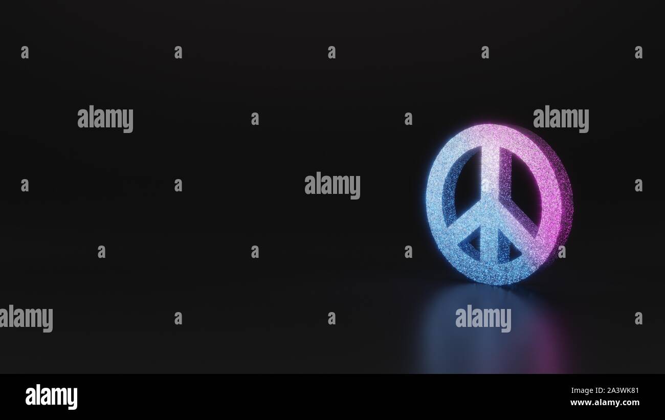 glitter neon violet pink ombre symbol of peace 3D rendering on black ...