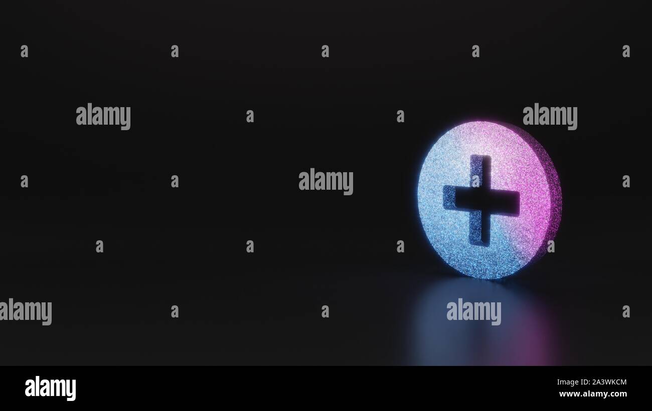 glitter neon violet pink ombre symbol of bold plus in circle 3D ...