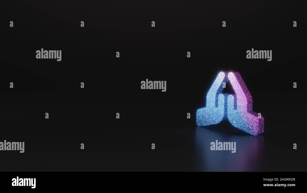 glitter neon violet pink ombre symbol of praying hands 3D rendering on ...