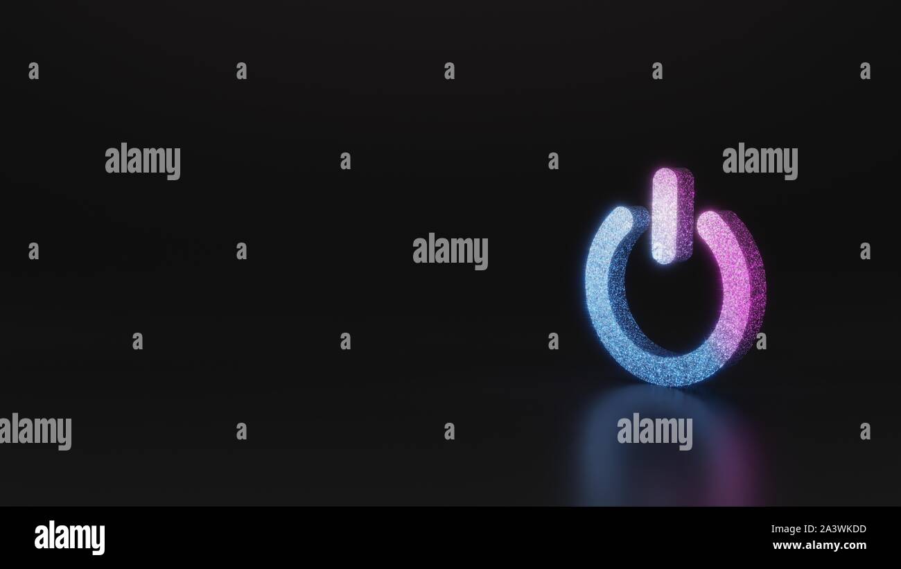 glitter neon violet pink ombre symbol of power button sign 3D rendering ...