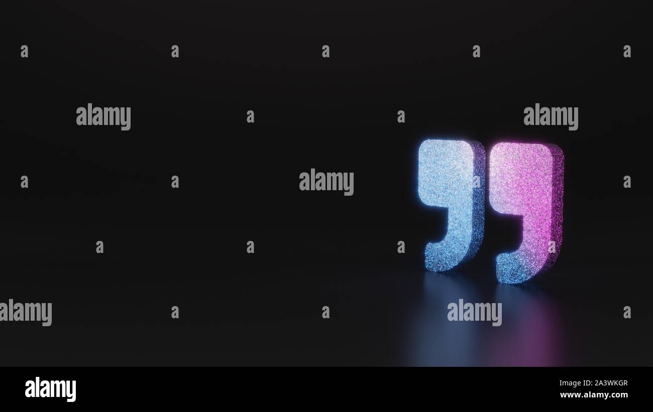 glitter neon violet pink ombre symbol of quote right mark 3D rendering ...
