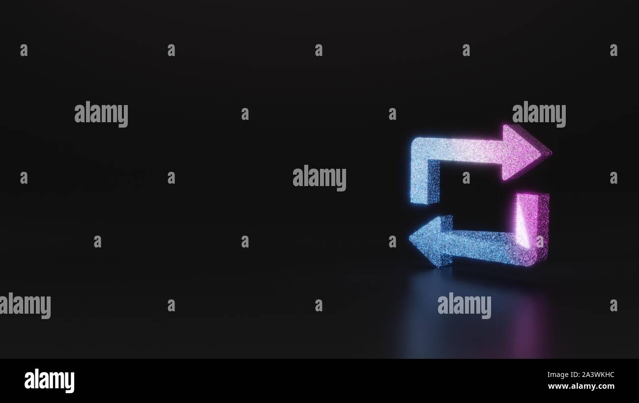 glitter neon violet pink ombre symbol of repeat sign 3D rendering on ...