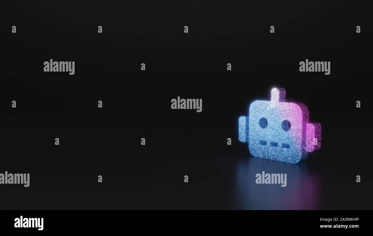 glitter neon violet pink ombre symbol of robot head 3D rendering on ...