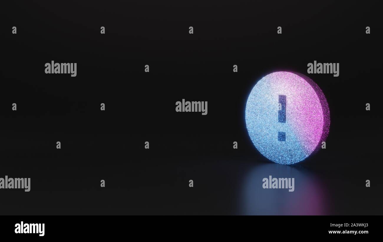 glitter neon violet pink ombre symbol of exclamation mark in circle 3D ...