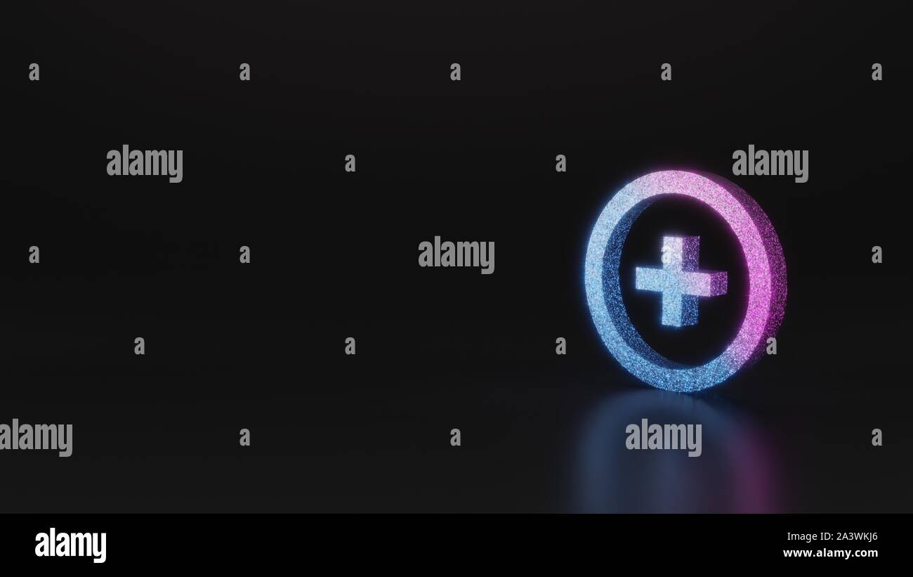 glitter neon violet pink ombre symbol of plus in circle 3D rendering on ...