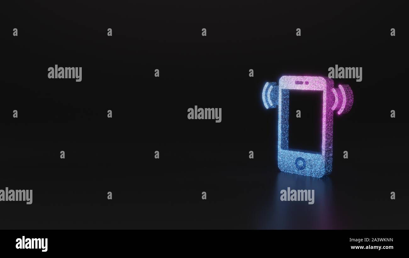 glitter neon violet pink ombre symbol of smartphone with ringing wires ...