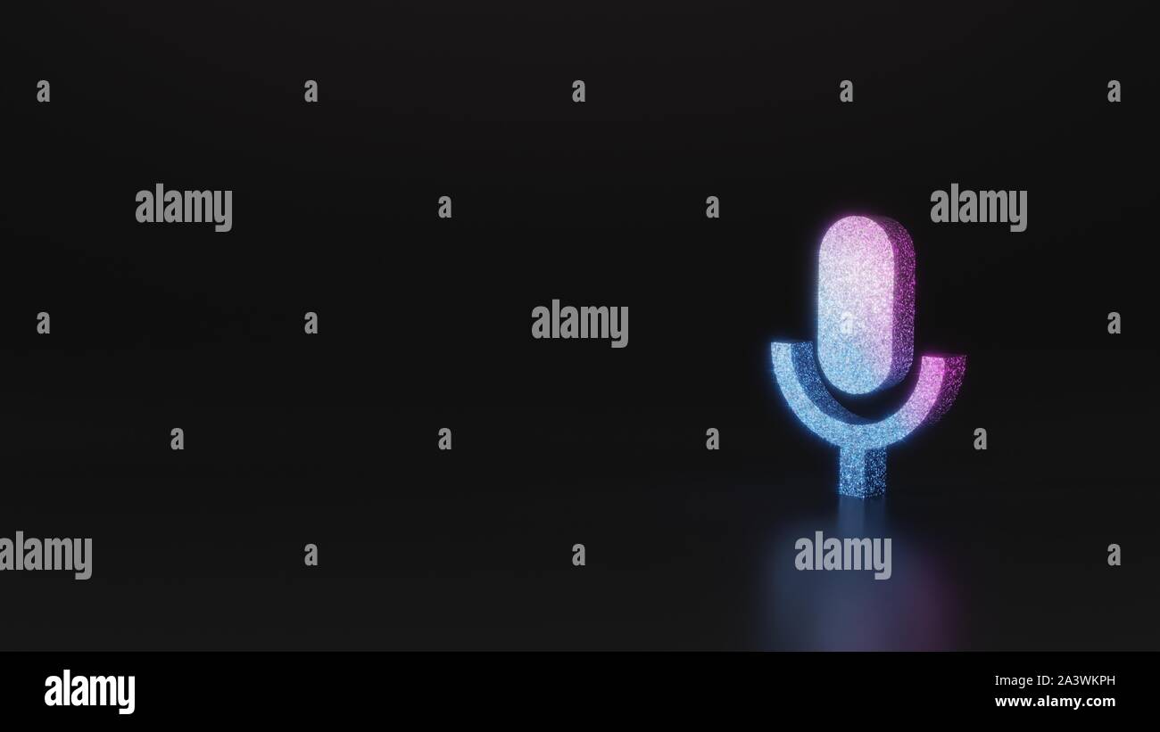 glitter neon violet pink ombre symbol of microphone 3D rendering on ...