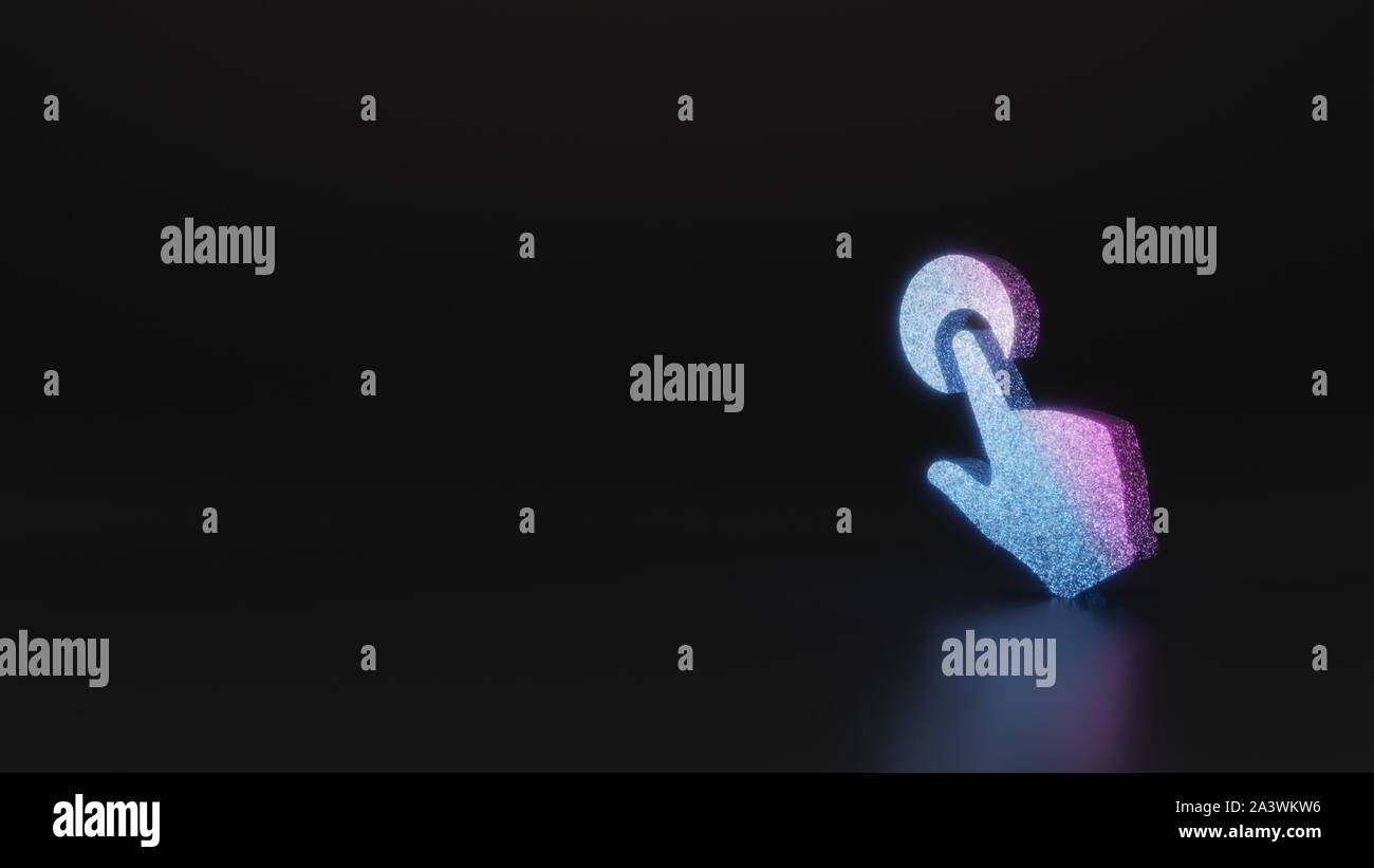 glitter neon violet pink ombre symbol of hand with touch gesture 3D ...