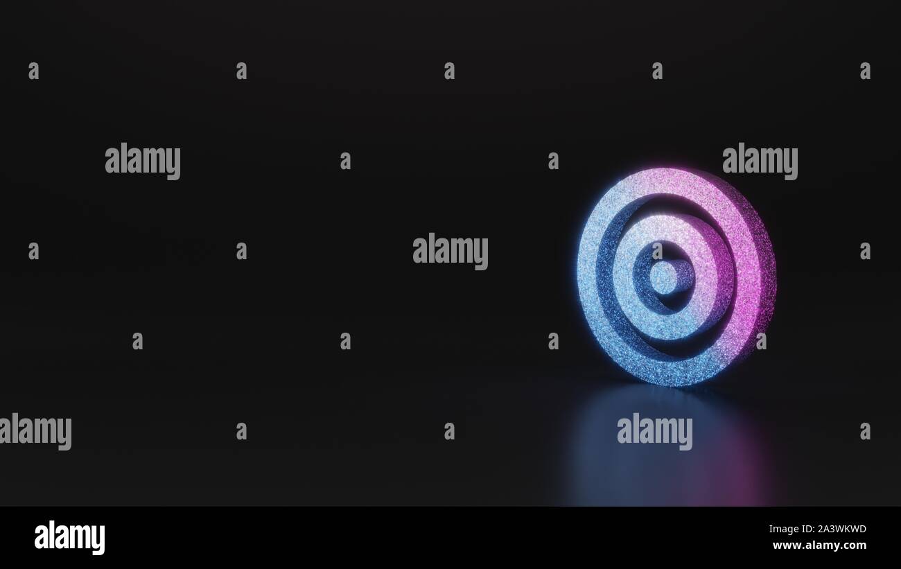 glitter neon violet pink ombre symbol of target 3D rendering on black ...