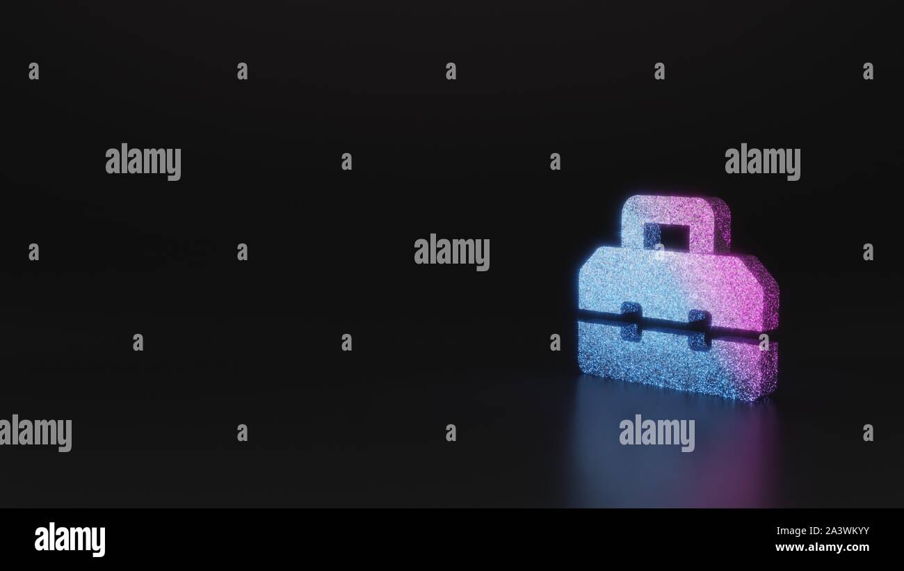 glitter neon violet pink ombre symbol of toolbox 3D rendering on black ...
