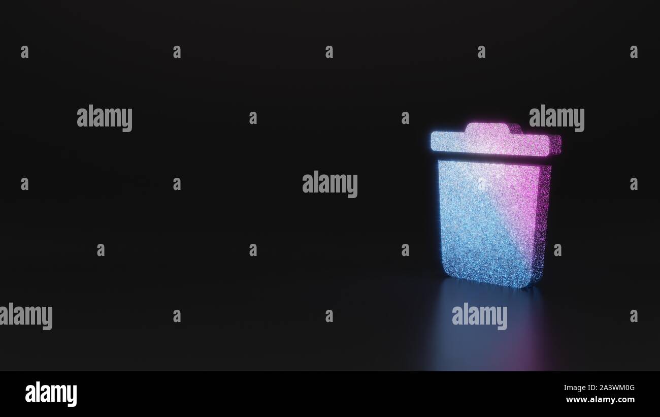 glitter neon violet pink ombre symbol of trash bin 3D rendering on ...