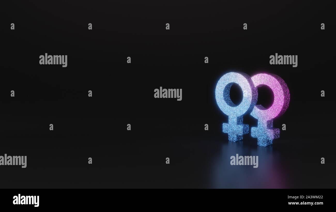 glitter neon violet pink ombre symbol of two venus woman signs 3D ...