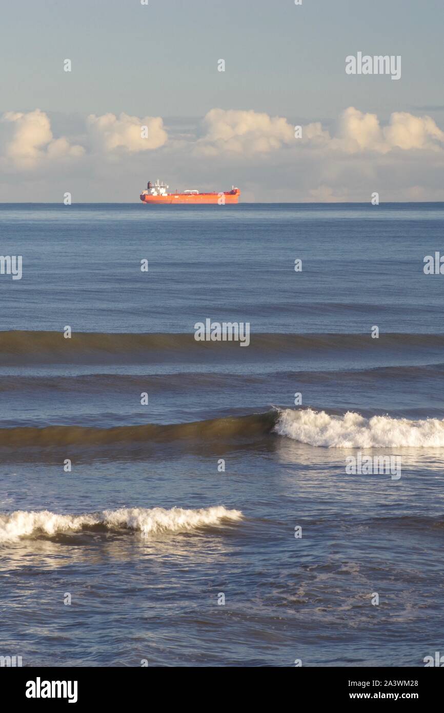 Large Empty Red Container Ship on the Horizon of a Calm North Sea ...