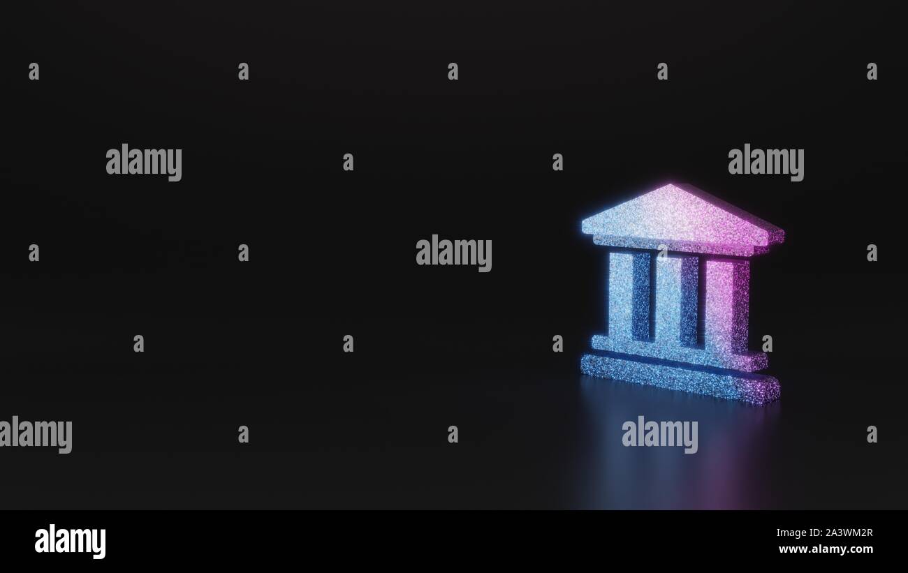 glitter neon violet pink ombre symbol of university building with trhee ...