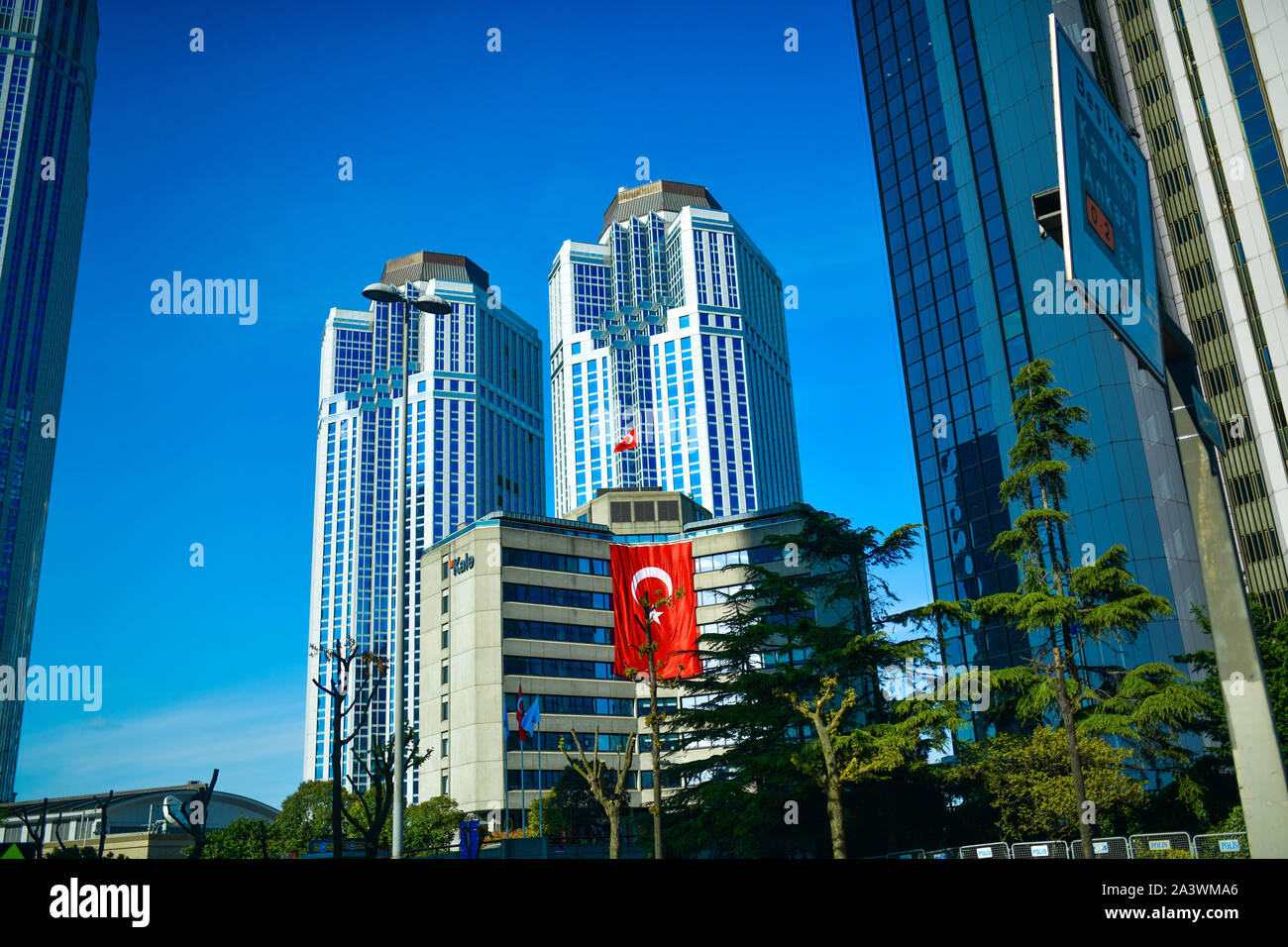 Turkey: Istanbul. Overview of office buildings in the business district ...
